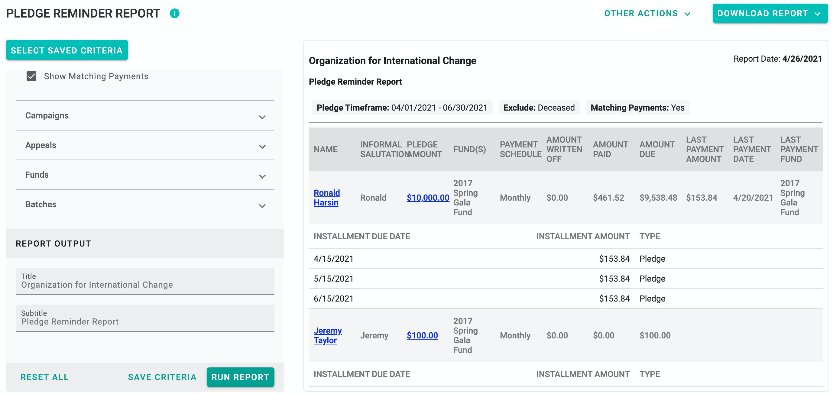 Pledge Reminder Report – Salsa Knowledgebase